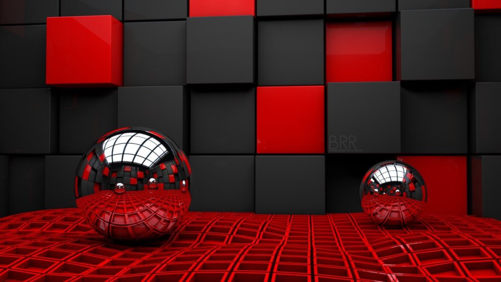 Abstract – 3D CGI Digital Abstract Black Red Metal Ball Wallpaper