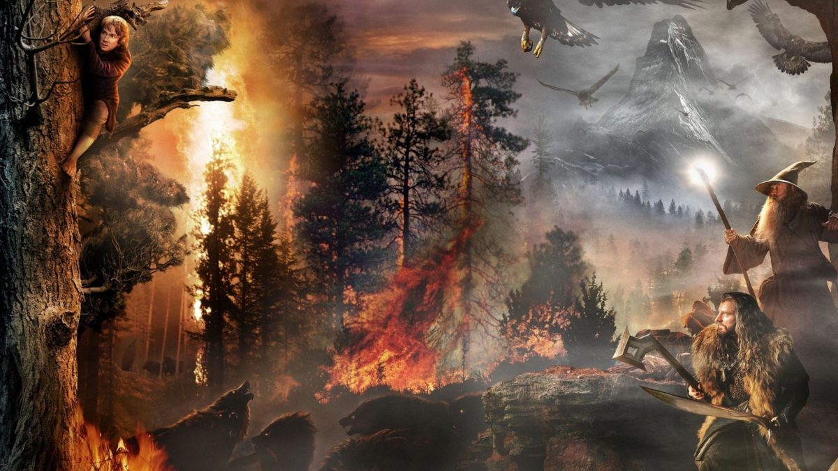 Fantasy tree fire wolf hobbit
