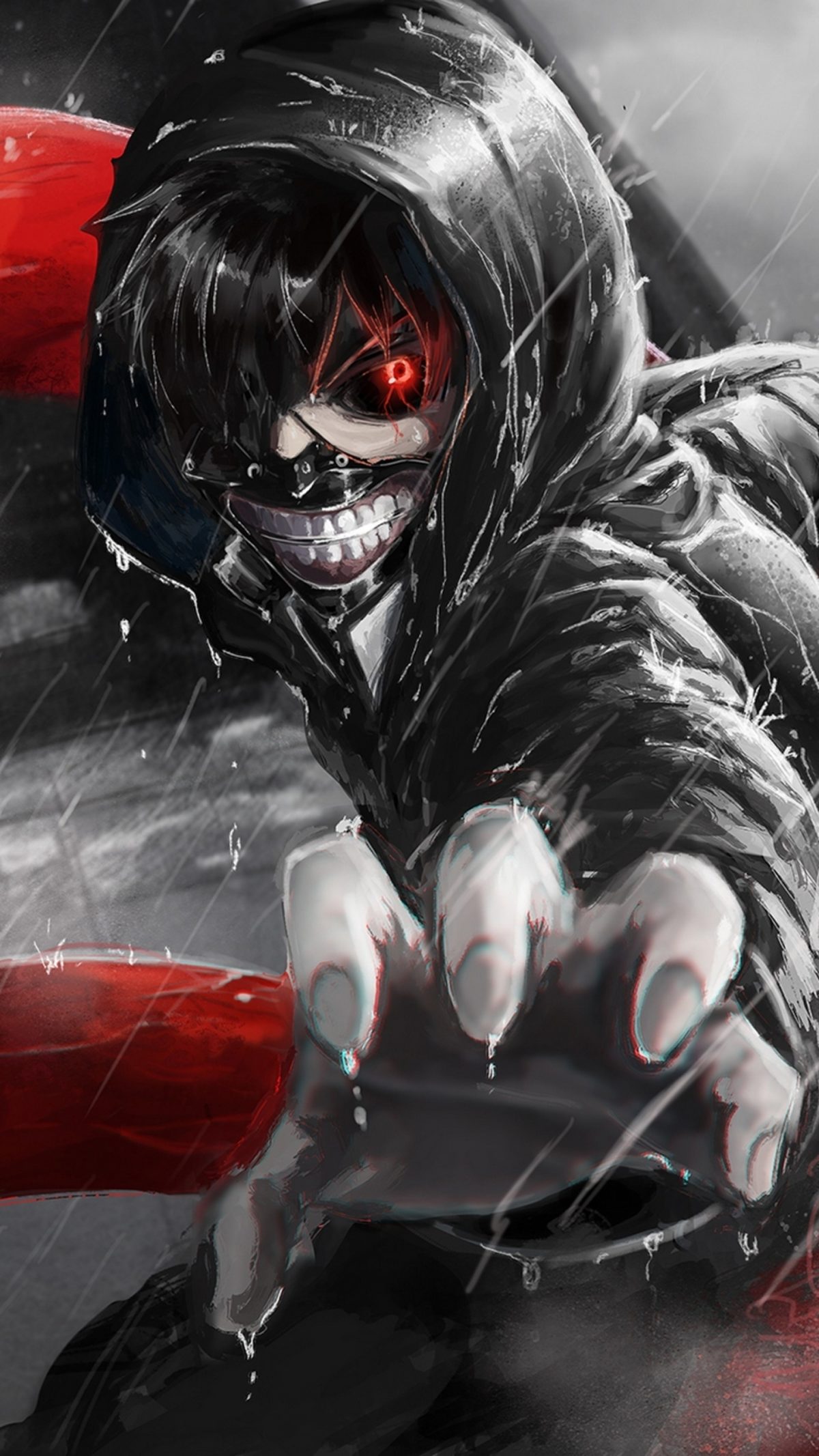 Preview wallpaper kaneki ken, tokyo ghoul, look, gesture, claw, rain ...