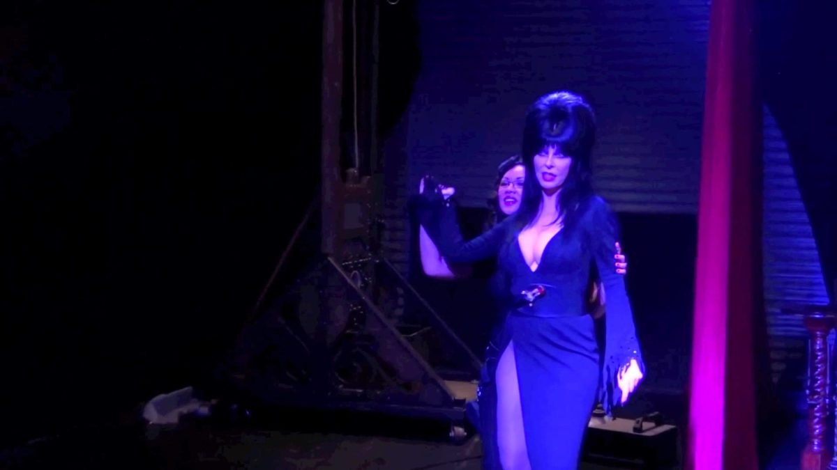Michelle Nyree teaches Elvira, Mistress of the Dark how to Crack a Whip